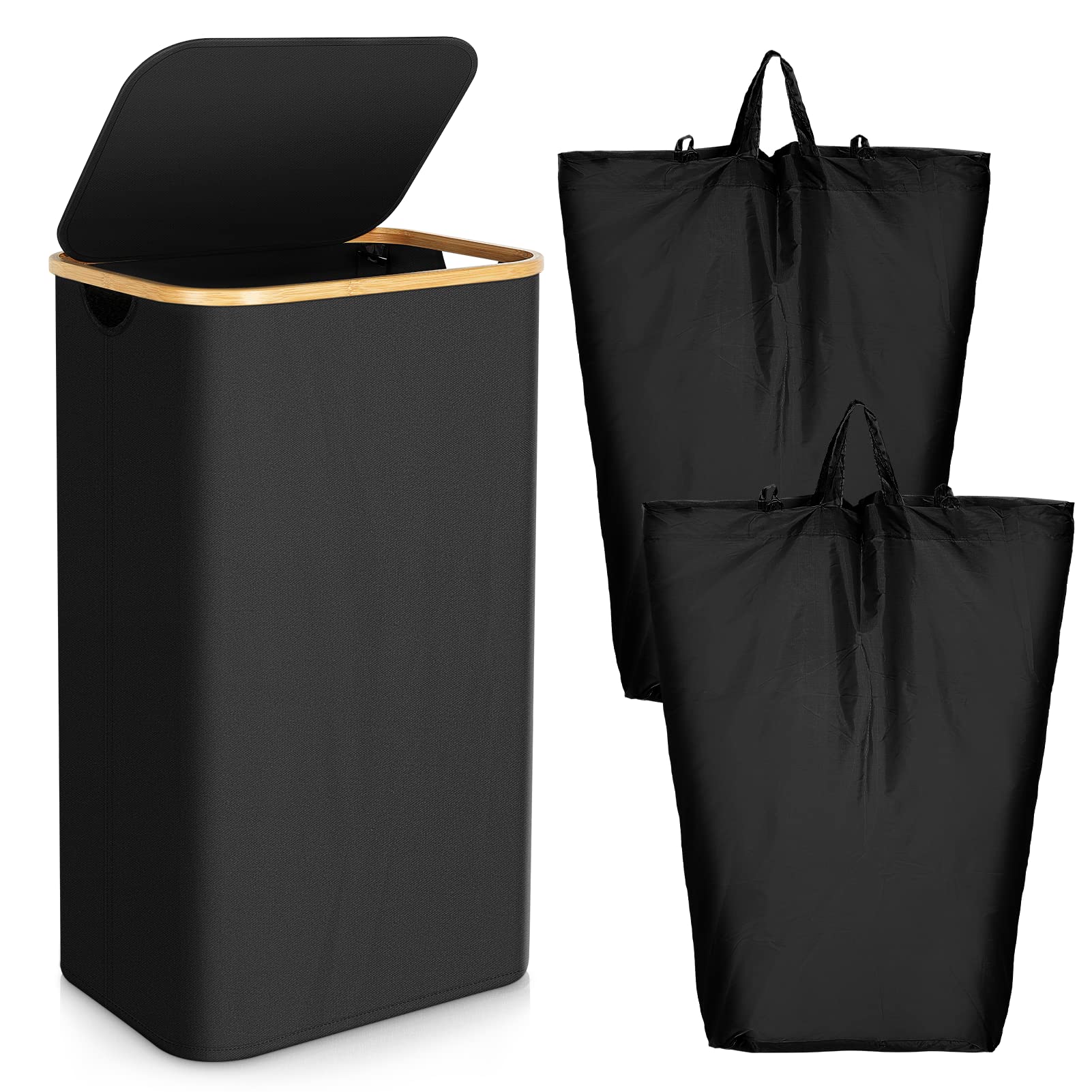 Jhua Laundry Basket with Lid and 2 Removable Liners (Black 110L)