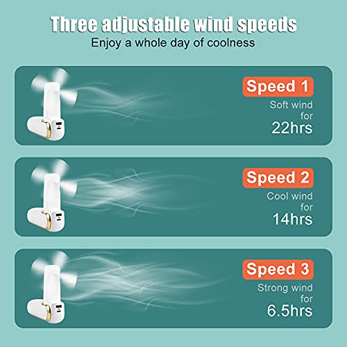 ideapro Pocket Handheld Fan Mini Portable Fan with Lanyard, 2000 mAh USB Rechargeable Mini Fan, Batteries Operated Handheld Fan with 3 Speeds Power Bank Flashlight Function for Home Outdoor Travel