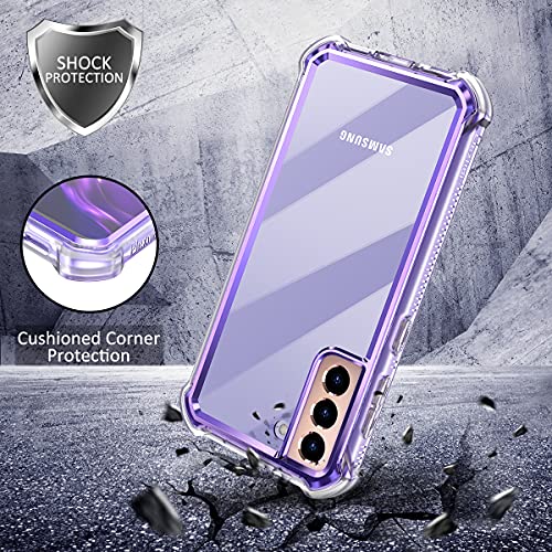 Dexnor Compatible with Samsung Galaxy S21 Plus Case with Screen Protector Electroplated Frame Clear Back Cover Rugged 360 Full Body Protective Shockproof Heavy Duty Bumper for Women -Metallic Purple