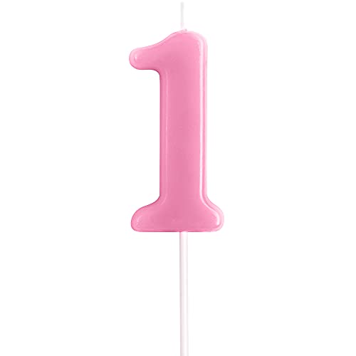 eusbon 1st Birthday Candle, 2.76” Big Size Number Candle for Cake Decoration, Birthday Party, Wedding Anniversary, Pink (Number 1)