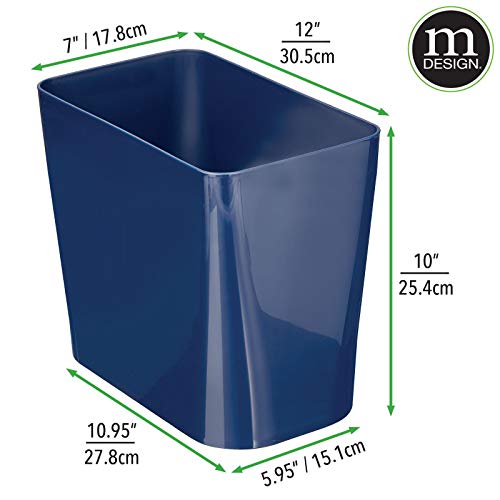 mDesign Plastic Small 3-Gallon Wastebasket, Trashcan Container Bin - for Bathroom, Bedroom, Kitchen, Home Office, Laundry Room - Holds Trash, Garbage, Waste - Navy Blue
