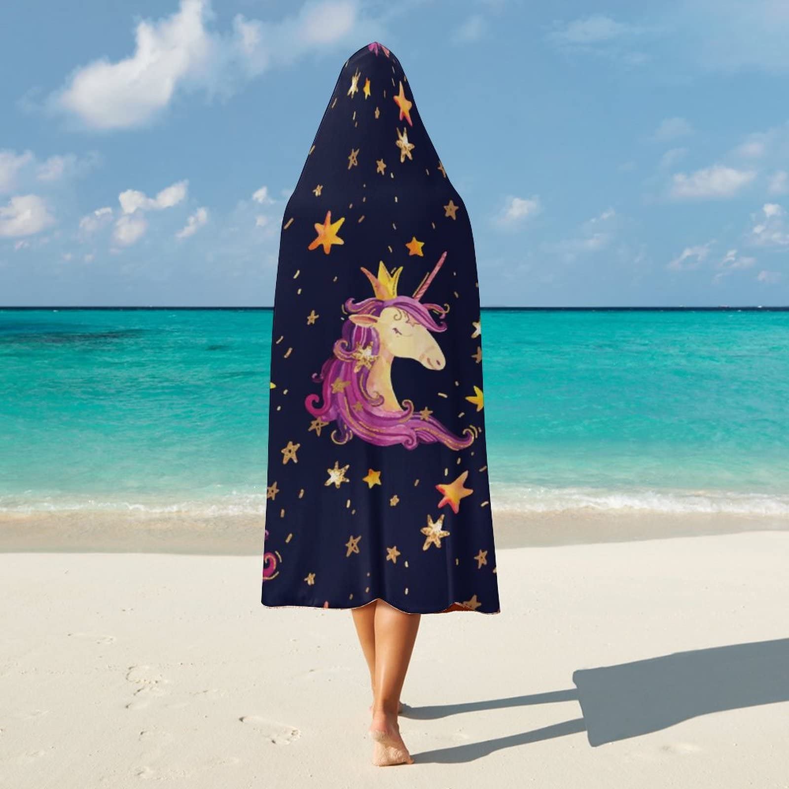 Unicorn Stars Hooded Blanket Print Hoodie Cloak Cape Wearable Throw Blankets for Men Women 60"x80"
