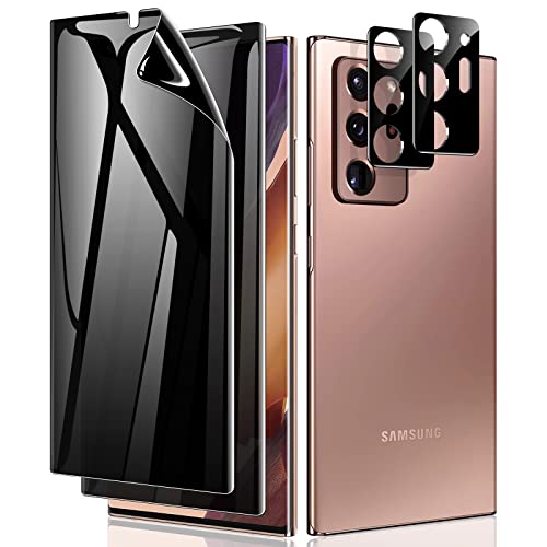 LYWHL [2+2 Pack] for Samsung Note 20 Ultra Privacy Screen Protector, [Support Fingerprint ID] Anti-Spy Black Full Adhesive Flexible Film + Camera Lens Glass Protector for Galaxy Note 20 Ultra