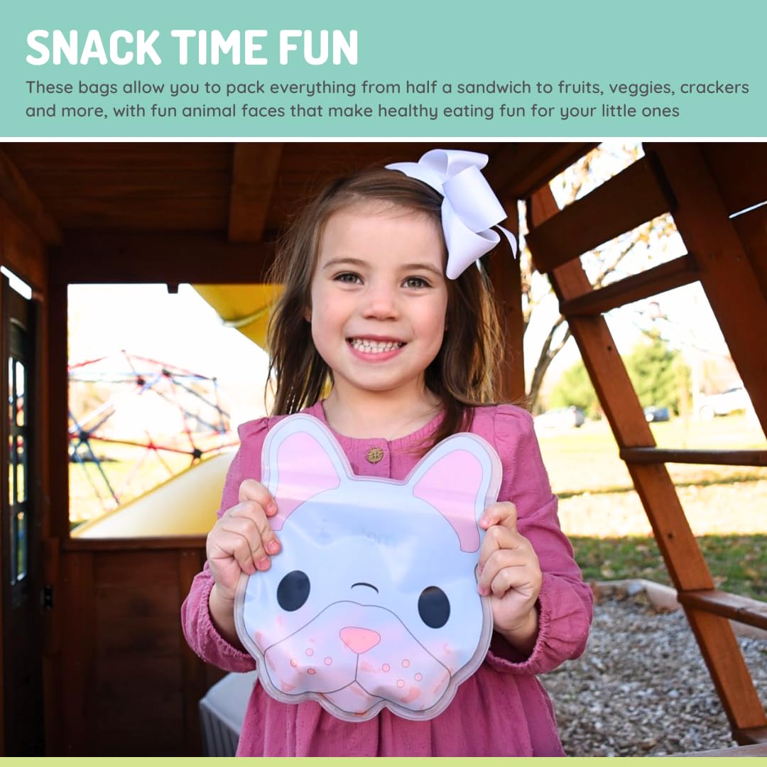 melii Reusable Snack Bags - Bulldog, Cat, Lion, Panda, Bear & Shark