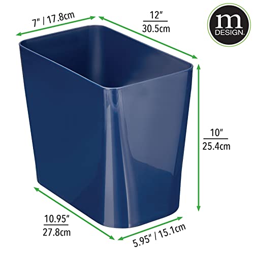 mDesign Plastic Small 3-Gallon Wastebasket, Trashcan Container Bin - for Bathroom, Bedroom, Kitchen, Home Office, Laundry Room - Holds Trash, Garbage, Waste - Navy Blue