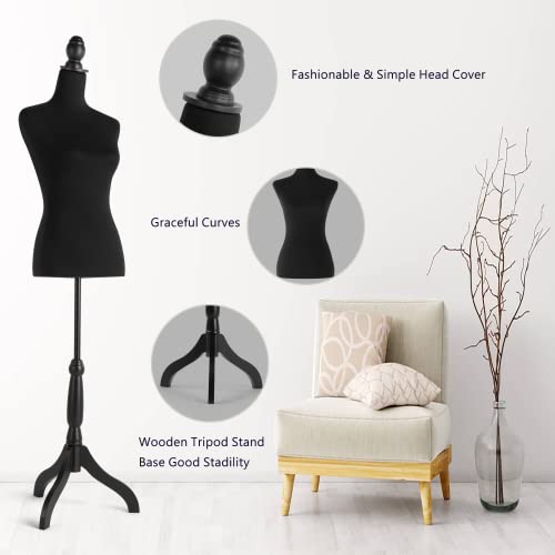 Encomle Dress Form Female Mannequin, Height Adjustable White Mannequin Body with Removable Black Torso Cover for Sewing, Display, 2-in-1