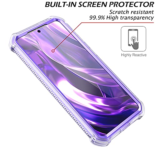 Dexnor Compatible with Samsung Galaxy S21 Plus Case with Screen Protector Electroplated Frame Clear Back Cover Rugged 360 Full Body Protective Shockproof Heavy Duty Bumper for Women -Metallic Purple