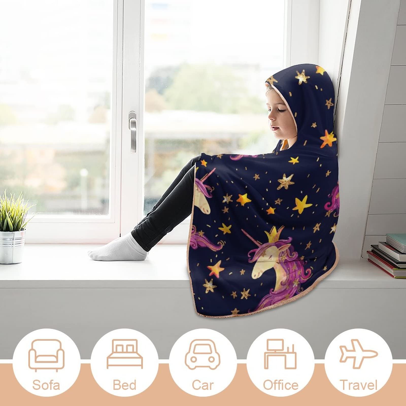 Unicorn Stars Hooded Blanket Print Hoodie Cloak Cape Wearable Throw Blankets for Men Women 60"x80"