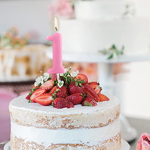 eusbon 1st Birthday Candle, 2.76” Big Size Number Candle for Cake Decoration, Birthday Party, Wedding Anniversary, Pink (Number 1)
