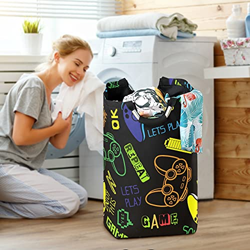 Ollabaky Collapsible Gamepad Laundry Basket, Large Foldable Easy to Carry Gaming Joysticks Laundry Hamper Bag Clothes Basket Laundry Bin Organizer for College Dorms, Laundry Room, Bedroom, Bathroom