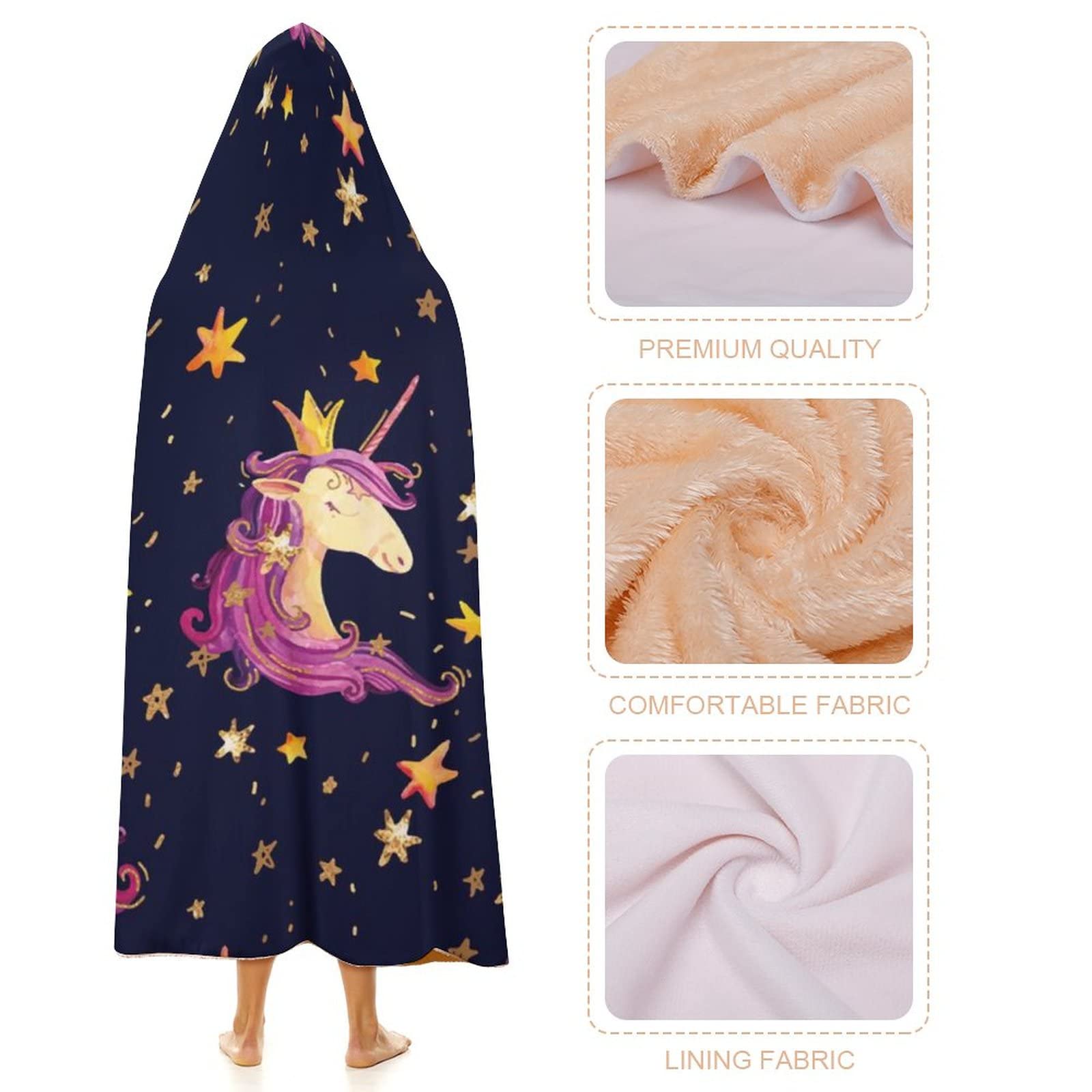 Unicorn Stars Hooded Blanket Print Hoodie Cloak Cape Wearable Throw Blankets for Men Women 60"x80"
