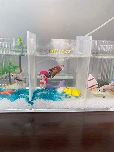 Milscat Betta Fish Tank Acrylic Material Mini Desktop Aquarium Goldfish Mini Fish Tank Sick Fish Isolation Room（Three Lattice Space）