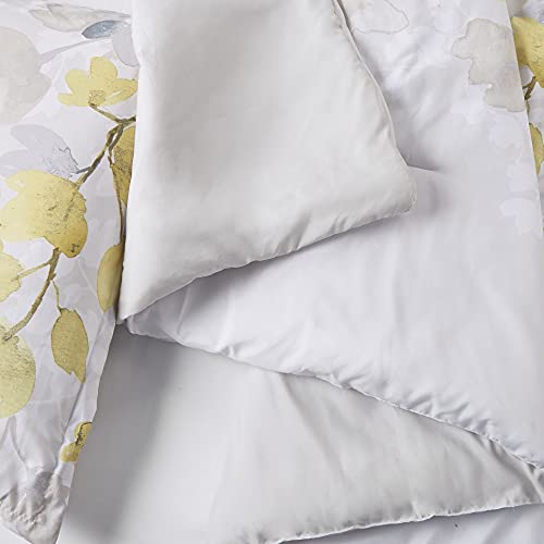 Comfort Spaces Bed in A Bag - Trendy Casual Design Cozy Comforter with Complete Sheet Set with Side Pocket, All Season Cover, Matching Shams, Queen, Nina, Leaf Yellow/Grey 9 Piece