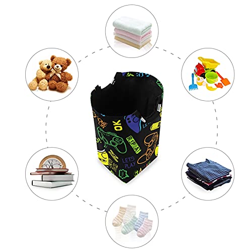 Ollabaky Collapsible Gamepad Laundry Basket, Large Foldable Easy to Carry Gaming Joysticks Laundry Hamper Bag Clothes Basket Laundry Bin Organizer for College Dorms, Laundry Room, Bedroom, Bathroom