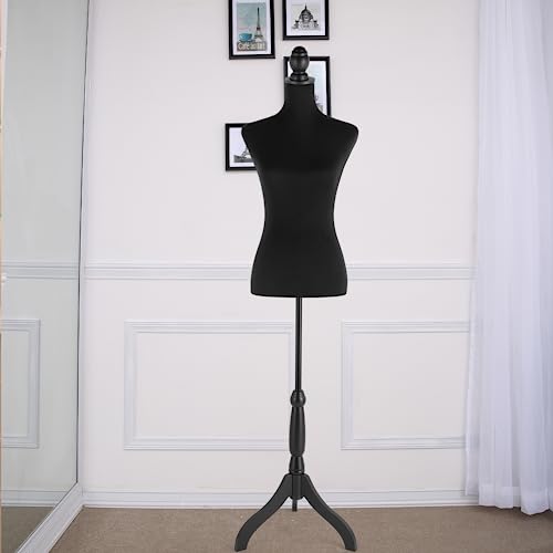Encomle Dress Form Female Mannequin, Height Adjustable White Mannequin Body with Removable Black Torso Cover for Sewing, Display, 2-in-1