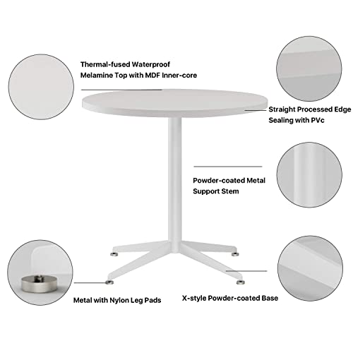 SENGLIDA White Dining Table Round Small Office Table Conference Table Coffee Meeting Table for Office Boardroom Kitchen Living Room Waterproof Desktop Easy Assembly 31.5 inch