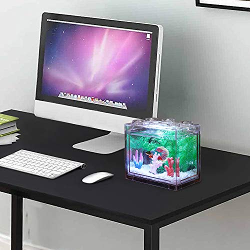 Small Betta Fish Tank, Aquarium Tank Kit with LED Lighting, 3/5 Gallon Stackable Beta Fish Tank Set, Fish Bowl Accessories for Turtle Reptile Shrimp Moss Crab Insects Habitat as Decoration
