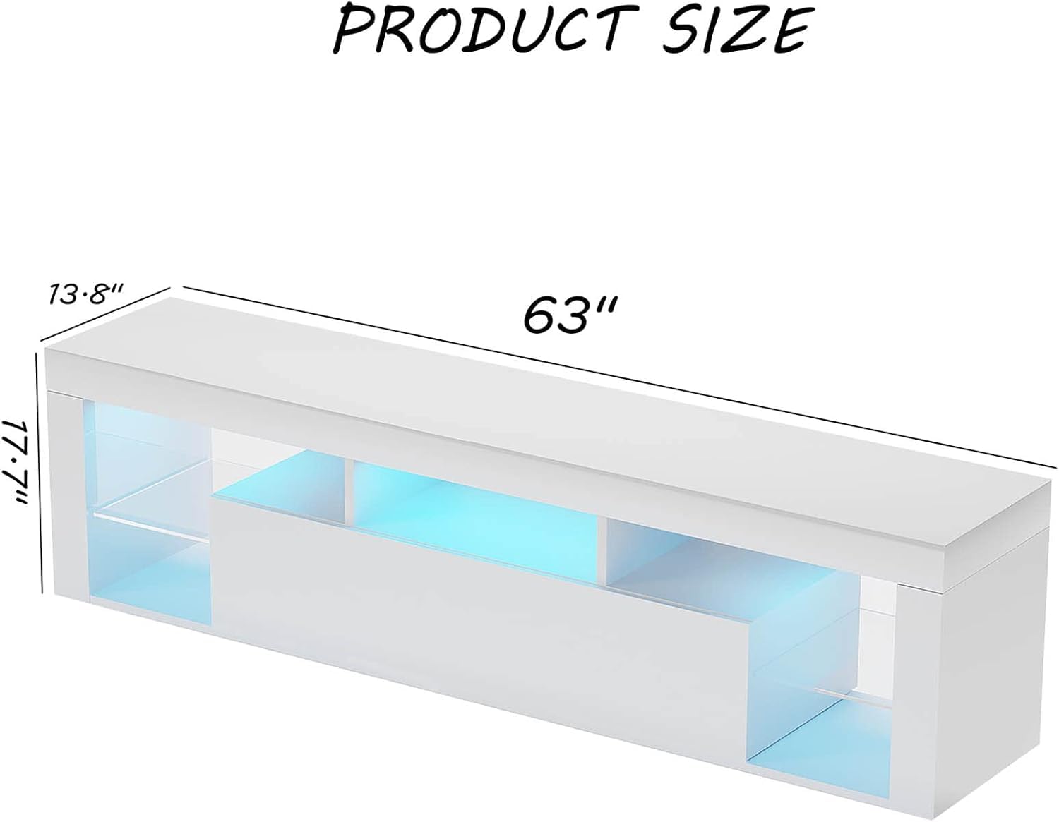 Gitua Floating TV Stand Wall Mounted, High Gloss LED Floating Entertainment Center with Storage&Adjustable Glass Shelf, TV Stand for 65 Inch TV, Gaming Media Center Console Table with Lights, White