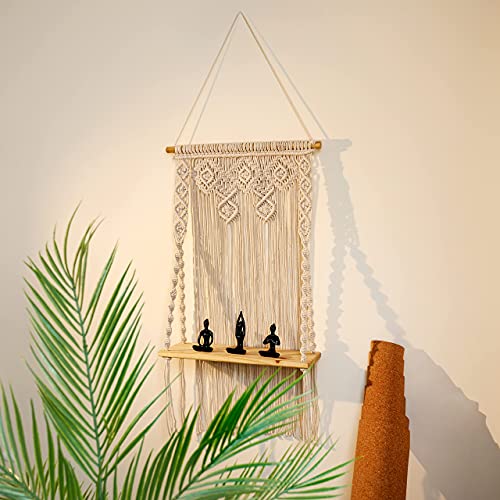Macrame Wall Hanging Shelf, Boho Indoor Woven Plant Shelf for Wall Decor. Handmade Natural Cotton Macrame Wall Shelf for Plants. Indoor Plant Hanger