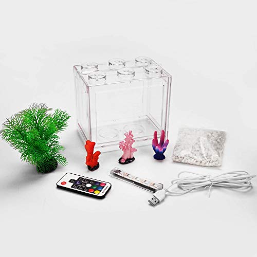 Small Betta Fish Tank, Aquarium Tank Kit with LED Lighting, 3/5 Gallon Stackable Beta Fish Tank Set, Fish Bowl Accessories for Turtle Reptile Shrimp Moss Crab Insects Habitat as Decoration