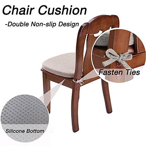 KGPLOME Chair Cushion with Ties for Dining Chairs - Memory Foam Non Slip Kitchen Chair Pad and Dining Seat Cushion with Machine Washable Cover [16.5 x 16.2 Inches] - Dark Beige
