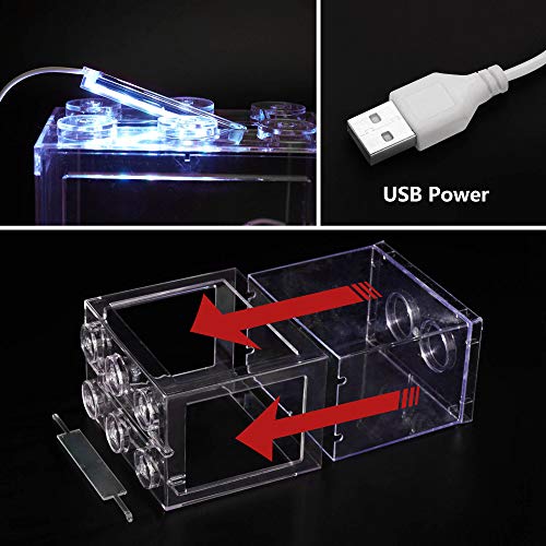 Small Betta Fish Tank, Aquarium Tank Kit with LED Lighting, 3/5 Gallon Stackable Beta Fish Tank Set, Fish Bowl Accessories for Turtle Reptile Shrimp Moss Crab Insects Habitat as Decoration