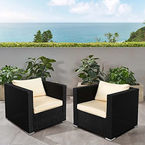 KAWIVAST Patio Single Sofa,Outdoor Patio Armchair,Outdoor Single Sofa,Wicker Patio Single Sofa,Rattan Single Sofa,Outdoor PE Rattan Sofa,All Weather Patio Sofa (2, Black+Beige)