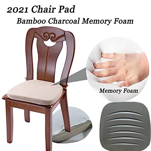 KGPLOME Chair Cushion with Ties for Dining Chairs - Memory Foam Non Slip Kitchen Chair Pad and Dining Seat Cushion with Machine Washable Cover [16.5 x 16.2 Inches] - Dark Beige