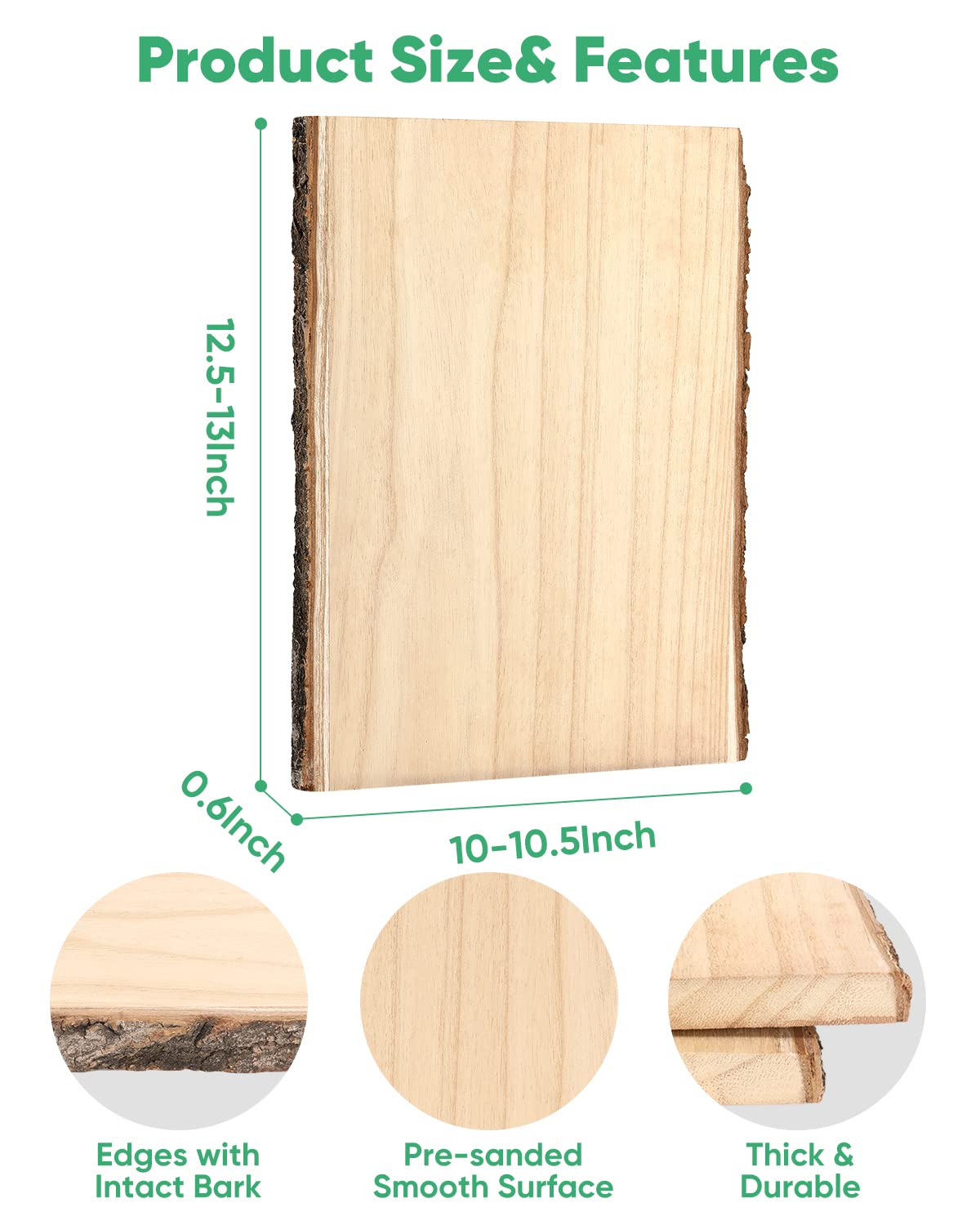 Wood Planks 13 Inch Wood Slices Rectangle Wood Plank with Bark for Woodburning/Pyrography/Décor/Sign/Country Weddings