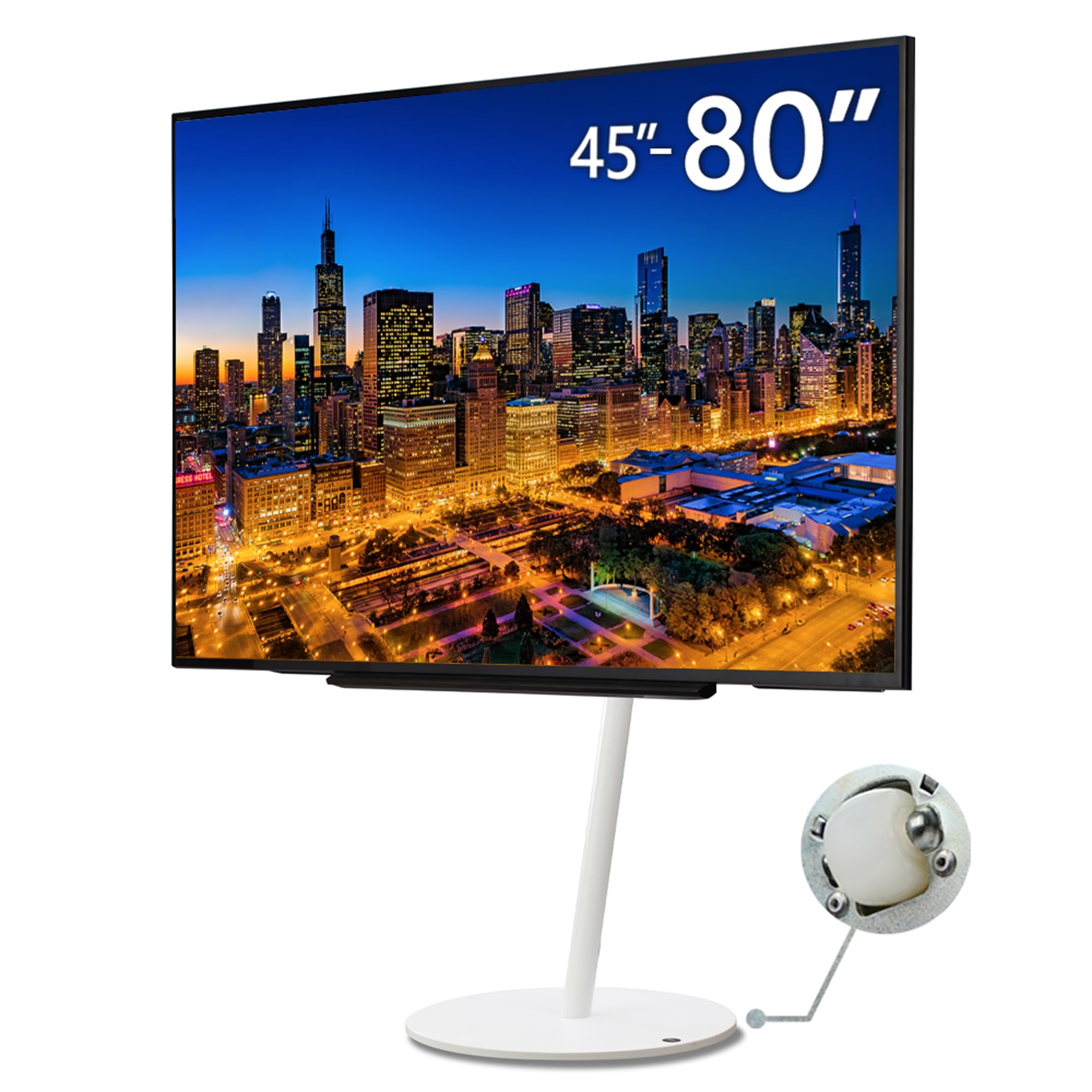 WALL A2 Large Type | Japanese Rolling Portable Free-Standing 45-80 Inch Universal Big Screen TV Stand with Concealed Caster Wheels | Satin White