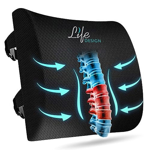 Life Design Back Support Pillow for Office Chair – Memory Foam Pillow for Desk Chair – Back Support for Gaming Chair – Lumbar Support Pillow for Car – Back Pillow for Computer Desk Chair (Black)