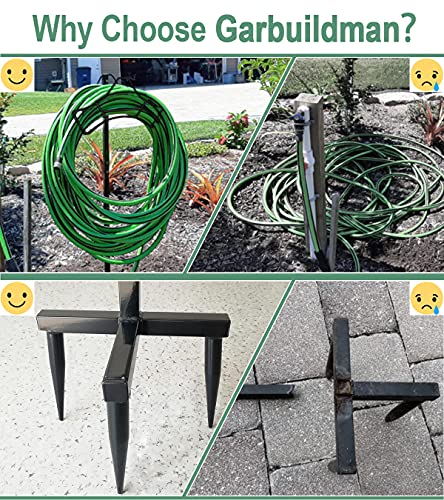 Garbuildman Garden Hose Holder Stand- Outdoor Water Pipe Metal Reel Rack, Shiny Black