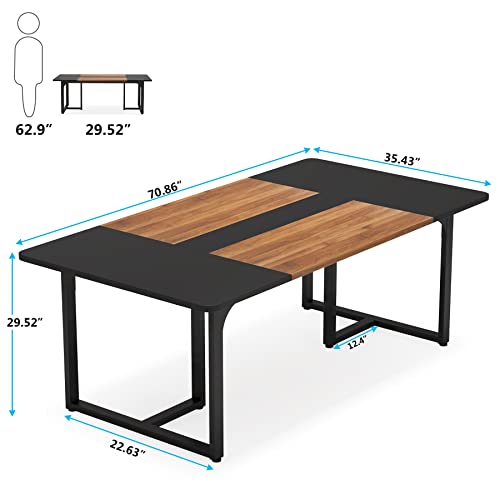 Rectangle Conference Table with Spliced Board, 6FT Long Meeting Seminar Table up for 8 People, Industrial Business Large Office Conference Room Table Boardroom Desk for Home Office, Dining Room