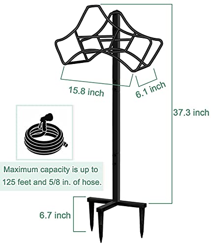 Garbuildman Garden Hose Holder Stand- Outdoor Water Pipe Metal Reel Rack, Shiny Black