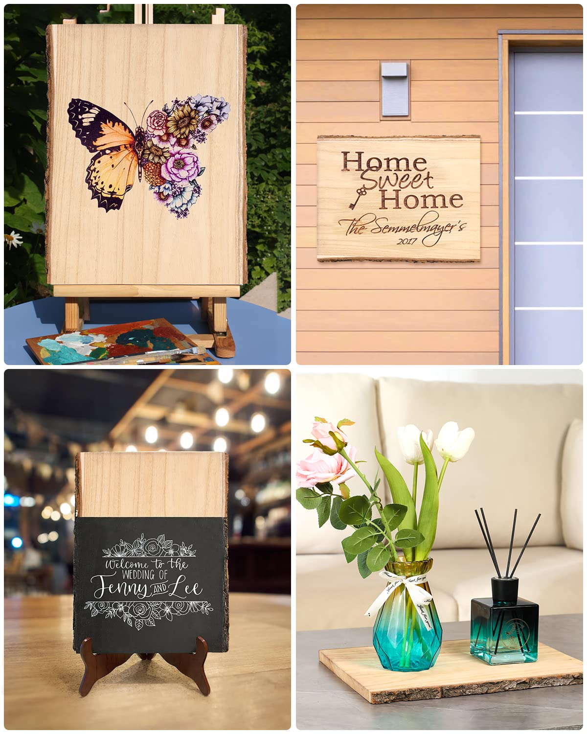 Wood Planks 13 Inch Wood Slices Rectangle Wood Plank with Bark for Woodburning/Pyrography/Décor/Sign/Country Weddings