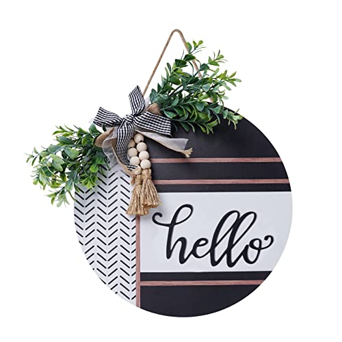 Welcome Sign for Front Door 12'' Wood Farmhouse Spring Summer Wreath Porch Decor Outdoor Hello Signs Outside Door Hanging Decorations (Hello Sign)