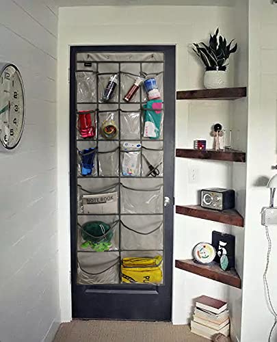 TidyMaster 2 Pack Extra Large Hanging Crystal Clear Over Door Shoe Organizers,closet shoe organizer shoe rack organizer shoe storage,12+6Pockets,8+8Hooks,Gray (59"x 21.6")