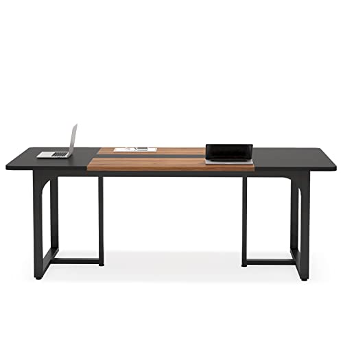 Rectangle Conference Table with Spliced Board, 6FT Long Meeting Seminar Table up for 8 People, Industrial Business Large Office Conference Room Table Boardroom Desk for Home Office, Dining Room
