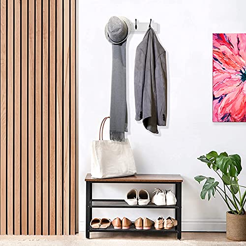 Coat Rack Wall Mount(2 Pack), Rustic Coat Hanger with 3 Hooks (15.6"L), Sturdy Hat Rack for Wall Hanging Coat Hat Key Mask Sunglasses Towel Cup, for Entryway Closet Bathroom Kitchen, White