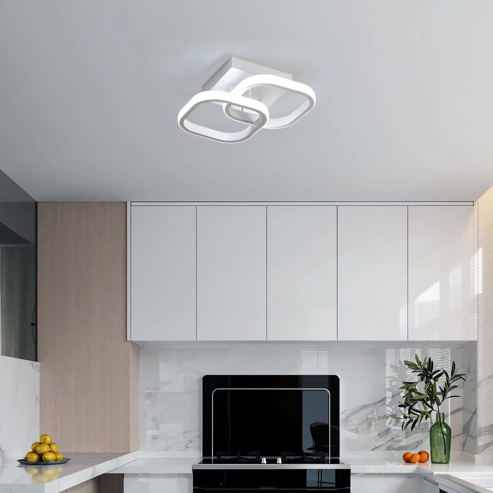 DELIPOP Small Ceiling Light, Square Modern LED Ceiling Light Fixture, 6500K Cool White Light Acrylic Hallway Light Fixture Ceiling Lamp for Hallway Kitchen Study Bedroom Living Room (White)