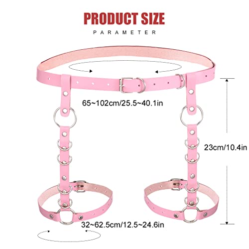 BODIY Punk Waist to Leg Belts PU Leather Loop Rave Belt Goth Thigh Accessory Body Chain for Women and Girls (Pink)