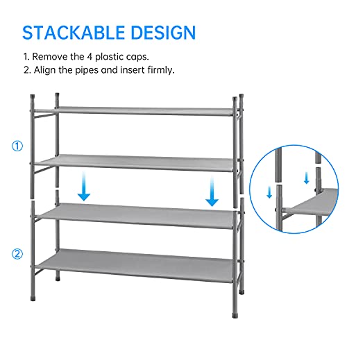 MAX Houser 2-Tier Stackable Shoe Rack, Fabric Shoe Shelf Storage Organizer for Closet Bedroom Entryway, Gray