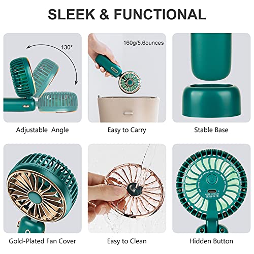 smartelf Handheld Fan, 4800mAh Battery Operated Mini Portable Personal Cooling Fan USB Rechargeable Wearable Hanging Neck Fans for Women Men, Multi-Functional, 6-20 Hours Strong Airflow 3 Speeds-Green