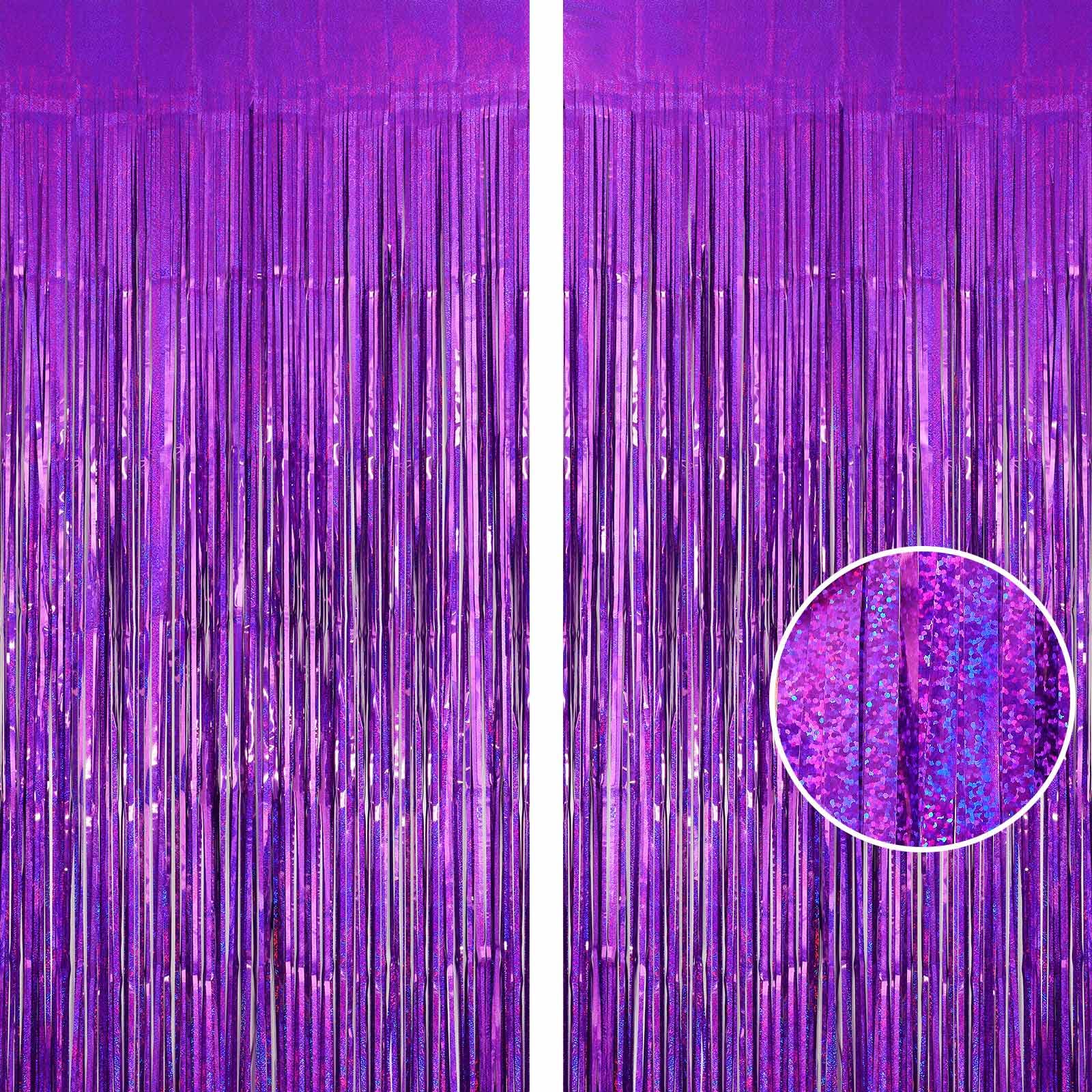 AIQINHU Purple Tinsel Foil Fringe Curtain Backdrop, 2 Pack Metallic Glitter Curtains Party Decorations Streamers, Xmas Purple Backdrop for Birthday Wedding Bridal Shower Homecoming New Year