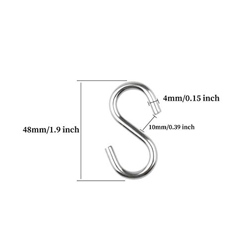 Hamineler 28 Pack 1.9 Inch Long 4mm Thickness 304 Stainless Steel S Shaped Hooks S Metal Hooks for Kitchen Spoon Pot,Work Shop, Bathroom, Garden Multiple