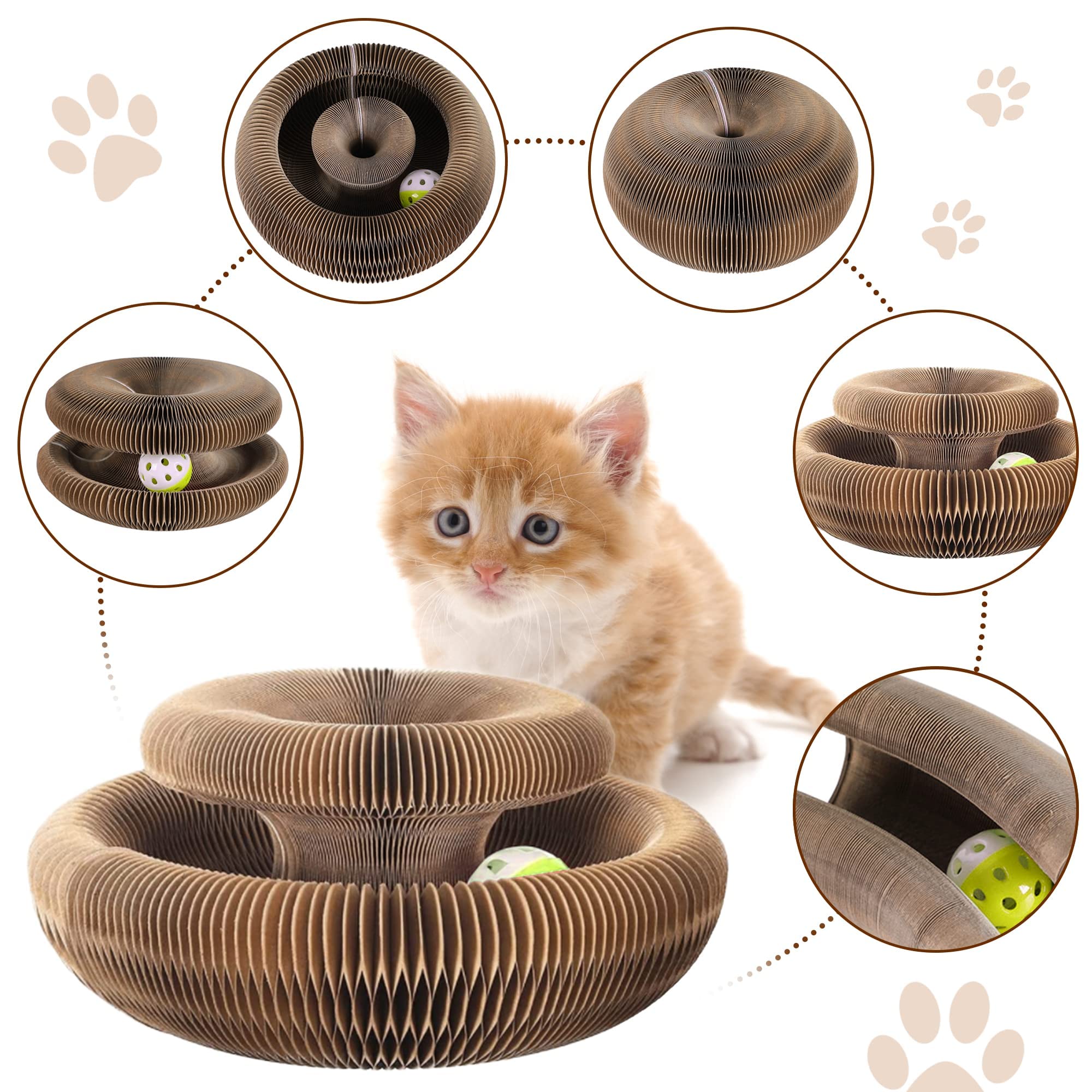 2 Pack Magic Organ Cat Scratching Board, Snufflepaw Accordion for Cats, Interactive Scratch Pad with a Ball, Foldable Recyclable Kitty Kurlz Cat Toy for Indoor Cats