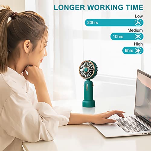 smartelf Handheld Fan, 4800mAh Battery Operated Mini Portable Personal Cooling Fan USB Rechargeable Wearable Hanging Neck Fans for Women Men, Multi-Functional, 6-20 Hours Strong Airflow 3 Speeds-Green