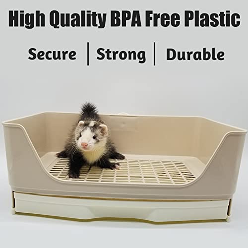 PINVNBY Rabbit Corner Litter Box with Drawer for Cage Small Animal Litter Pan Hanging Pet Feed Bowls Cage Potty Trainer Pet Toilet for Rabbit Bunny Guinea Pigs Chinchilla Ferret