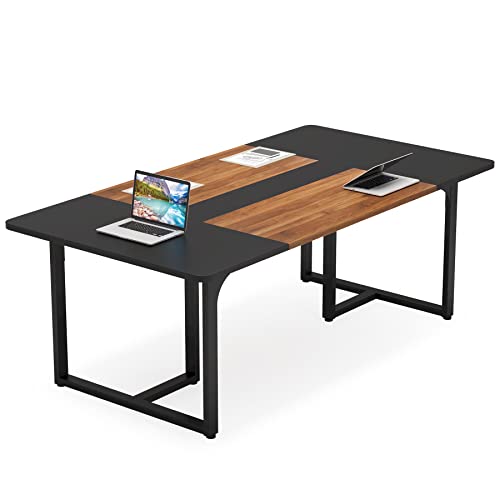 Rectangle Conference Table with Spliced Board, 6FT Long Meeting Seminar Table up for 8 People, Industrial Business Large Office Conference Room Table Boardroom Desk for Home Office, Dining Room