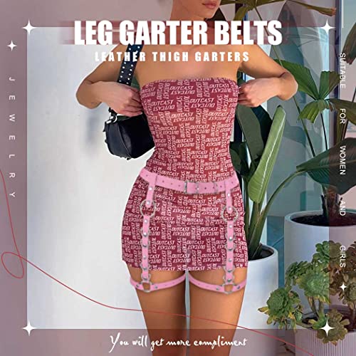 BODIY Punk Waist to Leg Belts PU Leather Loop Rave Belt Goth Thigh Accessory Body Chain for Women and Girls (Pink)